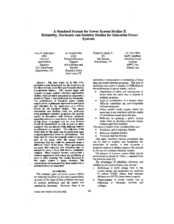 (PDF) A Standard Format for Power System Studies 11 Reliability ...