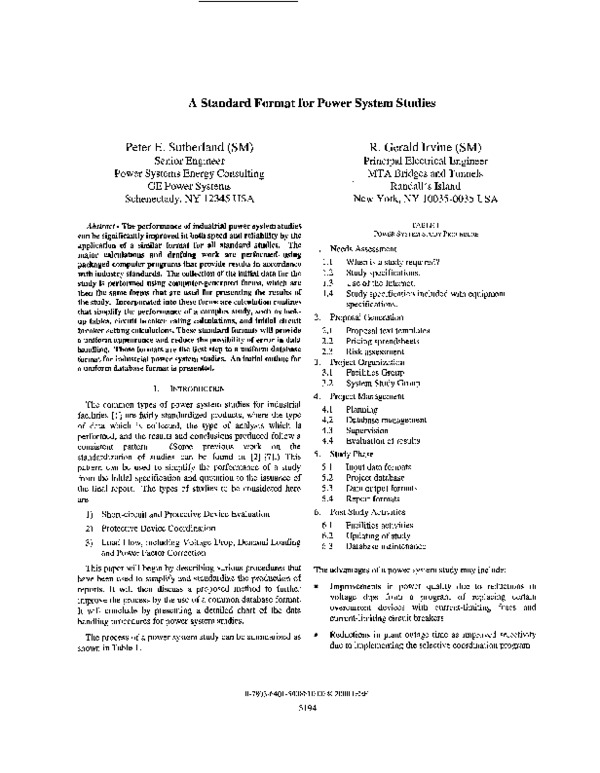(PDF) A Standard Format for Power System Studies