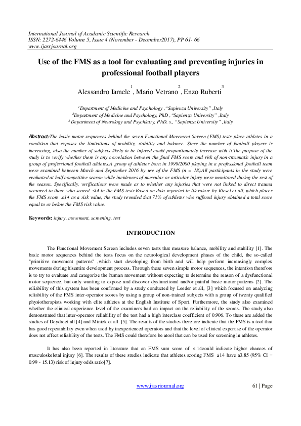 (PDF) Use of the FMS as a tool for evaluating and preventing injuries ...