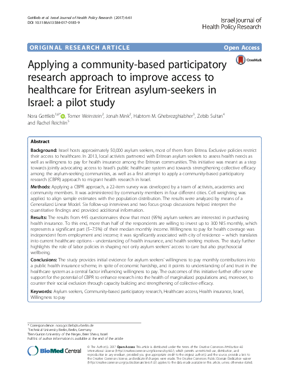 (PDF) Applying a community-based participatory research approach to improve access to healthcare ...