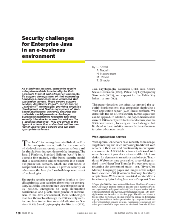 (PDF) Security challenges for Enterprise Java in an e-business environment