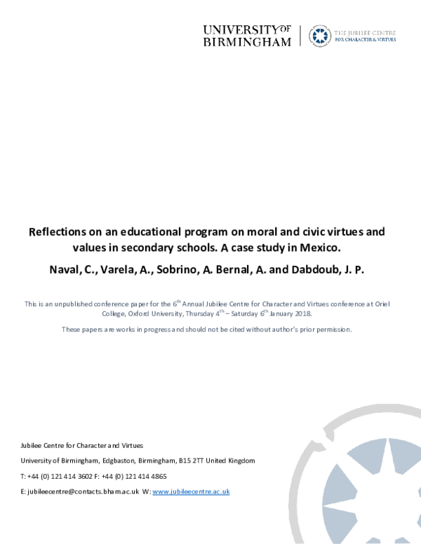 (PDF) Reflections on an educational program on moral and civic virtues ...