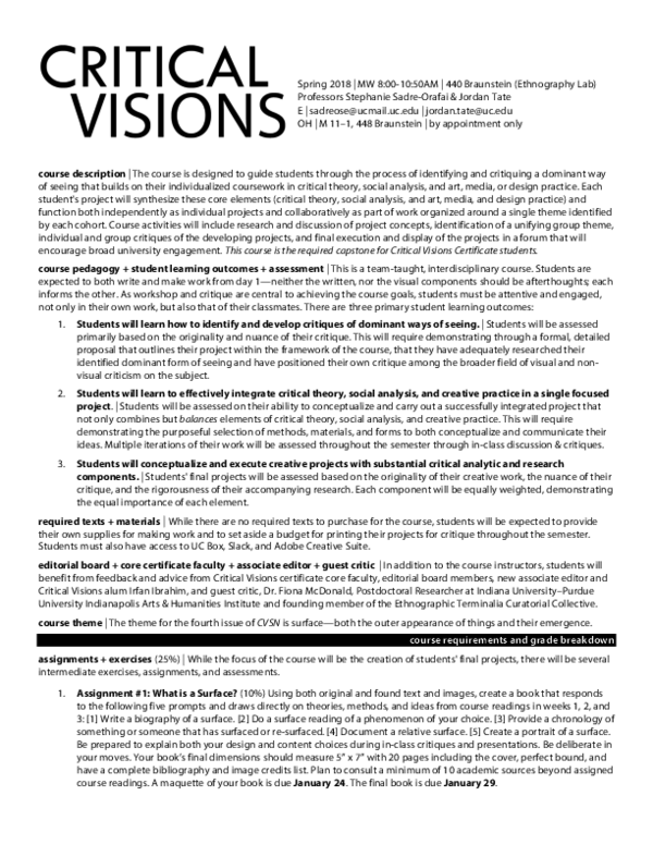 (PDF) Critical Visions: Surface - Spring 2018
