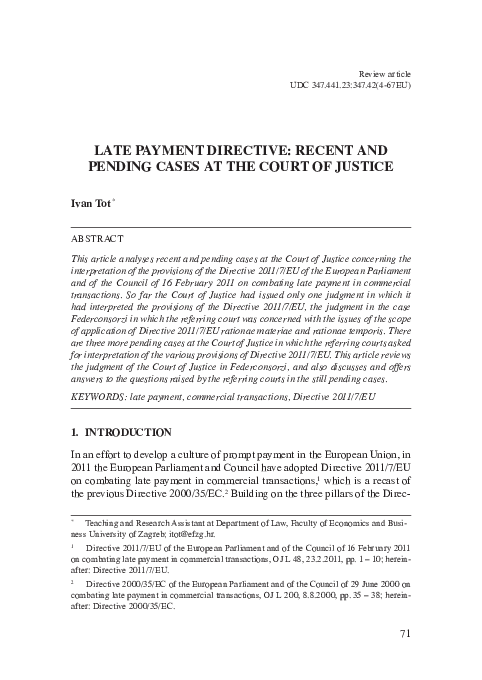 (PDF) Late Payment Directive: Recent and Pending Cases at the Court of ...
