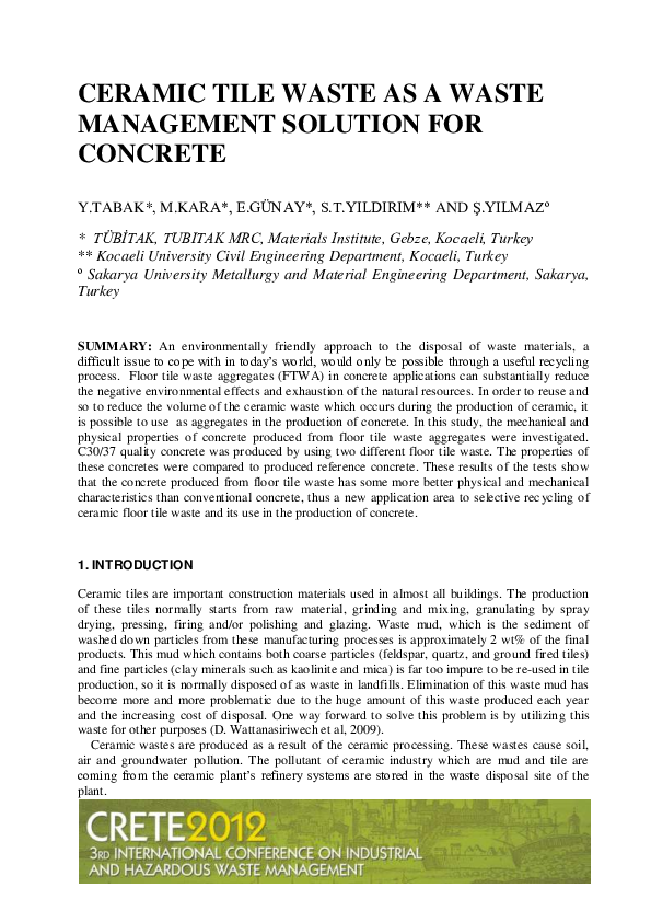 (PDF) CERAMIC TILE WASTE AS A WASTE MANAGEMENT SOLUTION FOR CONCRETE