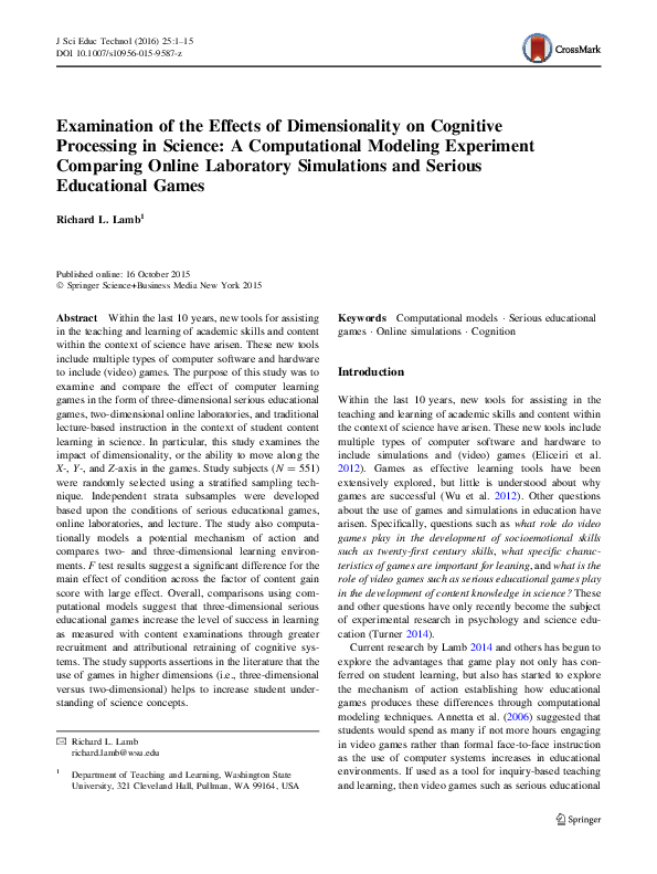 (PDF) Examination of the Effects of Dimensionality on Cognitive Processing in Science: A ...