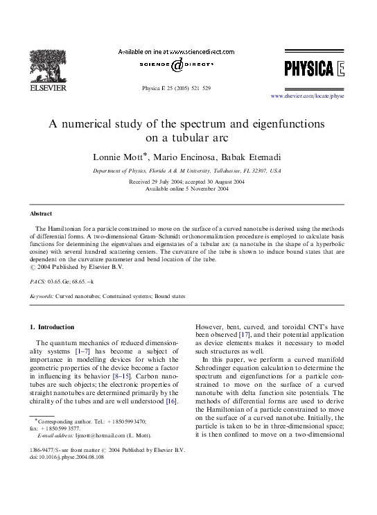 (PDF) A numerical study of the spectrum and eigenfunctions on a tubular arc