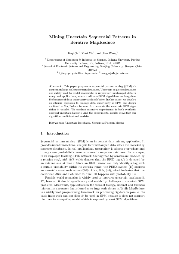 Pdf Mining Uncertain Sequential Patterns In Iterative Mapreduce