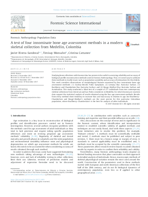 (PDF) A test of four innominate bone age assessment methods in a modern ...