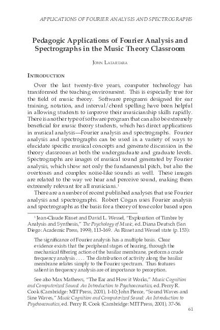 Pdf Pedagogic Applications Of Fourier Analysis And Spectrographs In The Music Theory Classroom