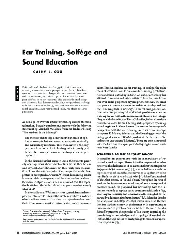 (PDF) Ear Training, Solfège and Sound Education