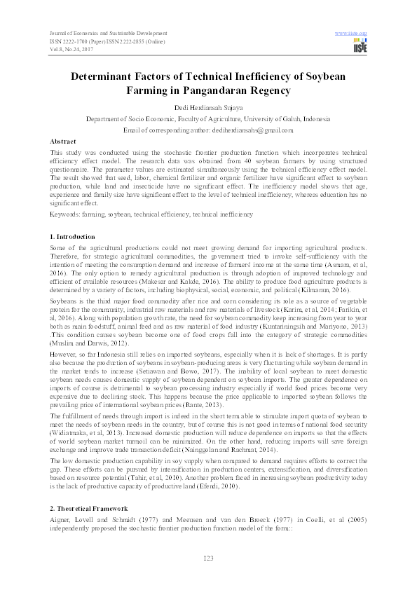 (PDF) Determinant Factors of Technical Inefficiency of Soybean Farming ...