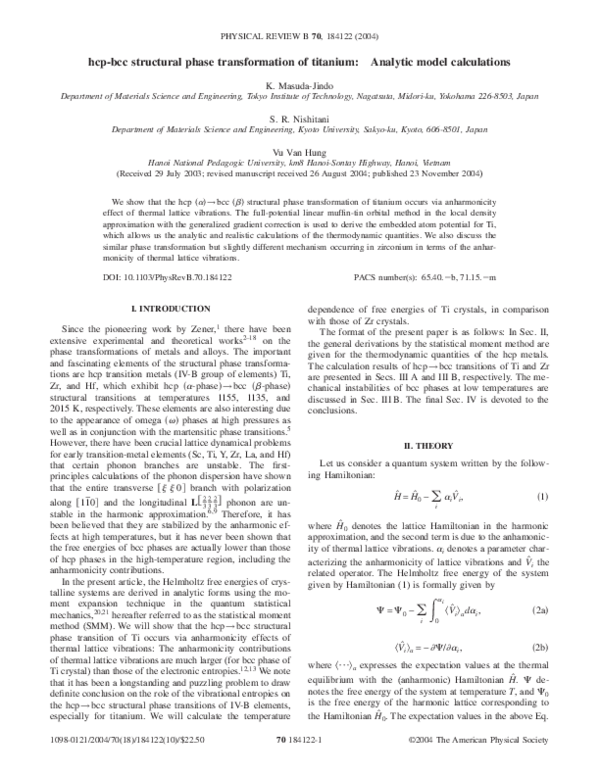 (PDF) hcp-bcc structural phase transformation of titanium: Analytic model calculations