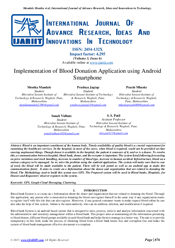(PDF) Implementation of Blood Donation Application using Android Smartphone