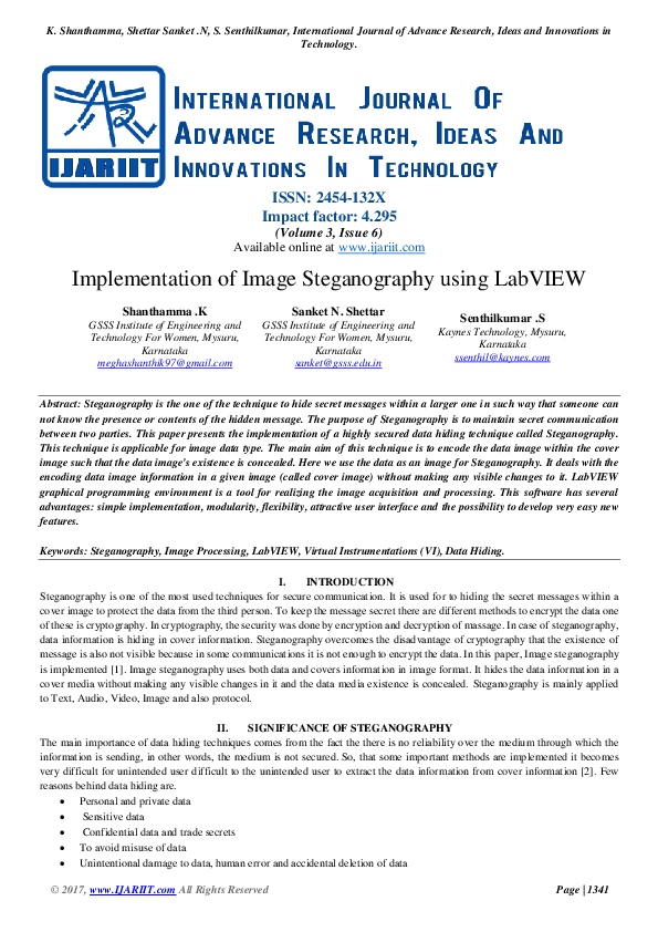 (PDF) Implementation of Image Steganography using LabVIEW