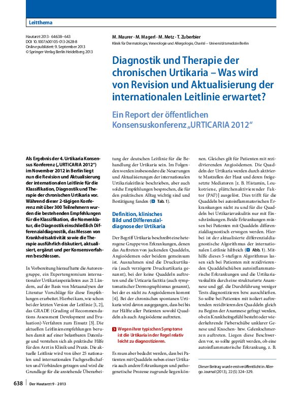 (PDF) [Diagnosis and therapy of chronic urticaria-what is expected from ...