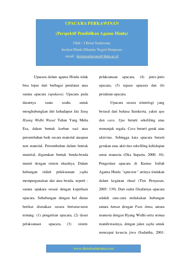 (PDF) Upacara Perkawinan Dalam Agama Hindu