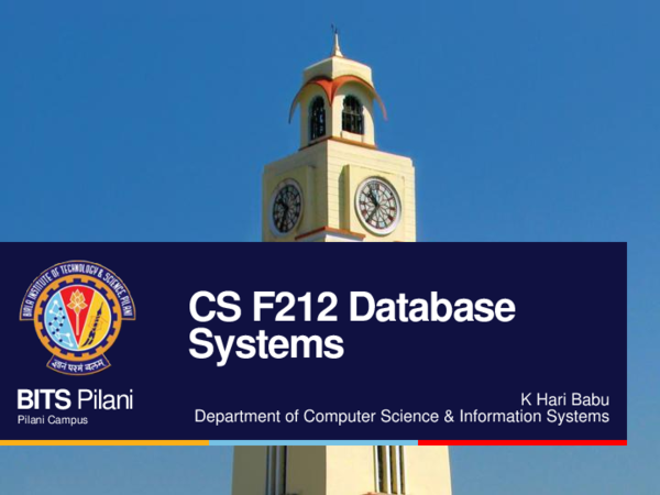 (PDF) CS F212 Database Systems Introduction to Database Systems