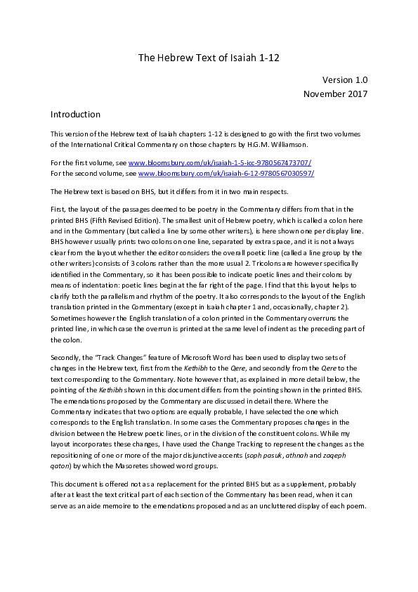 (PDF) The Hebrew Text of Isaiah 1-12