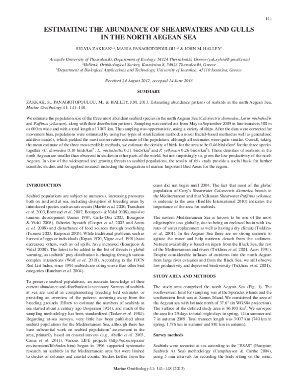 (PDF) Estimating abundance patterns of seabirds in the north Aegean Sea