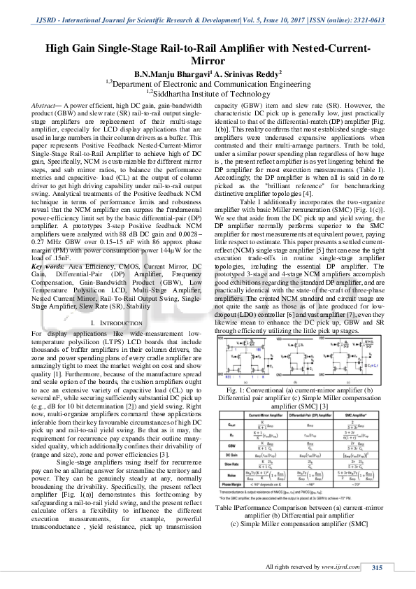(PDF) High Gain Single-Stage Rail-to-Rail Amplifier with Nested-Current- Mirror