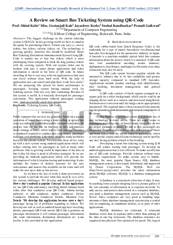 (PDF) A Review on Smart Bus Ticketing System using QR-Code