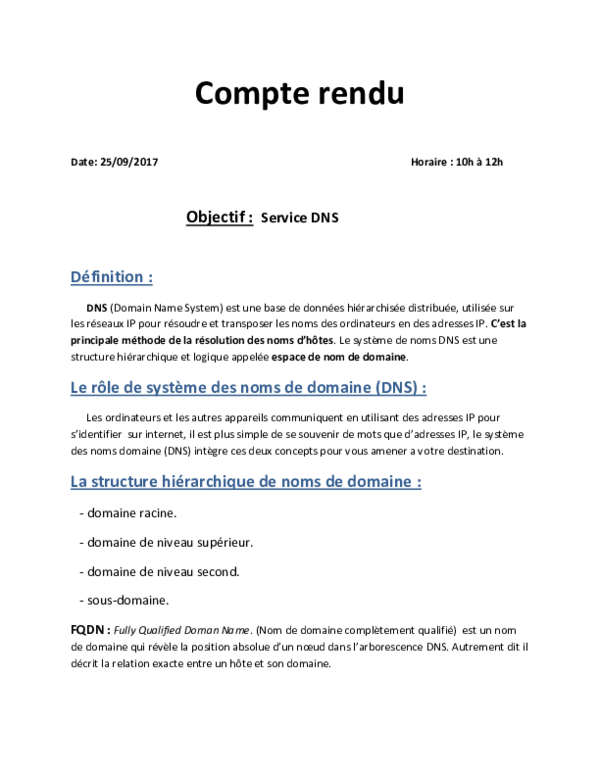 (DOC) Compte rendu Objectif : Service DNS