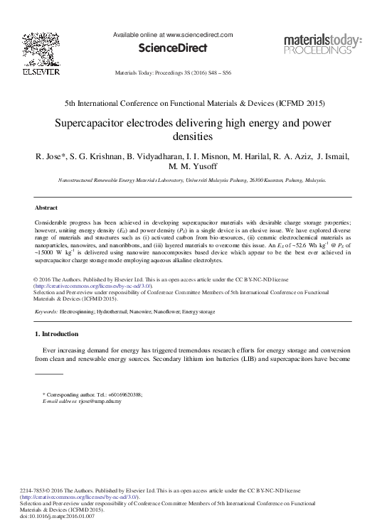 (PDF) Supercapacitor electrodes delivering high energy and power densities