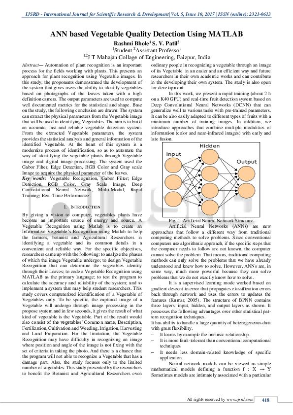 (PDF) ANN based Vegetable Quality Detection Using MATLAB