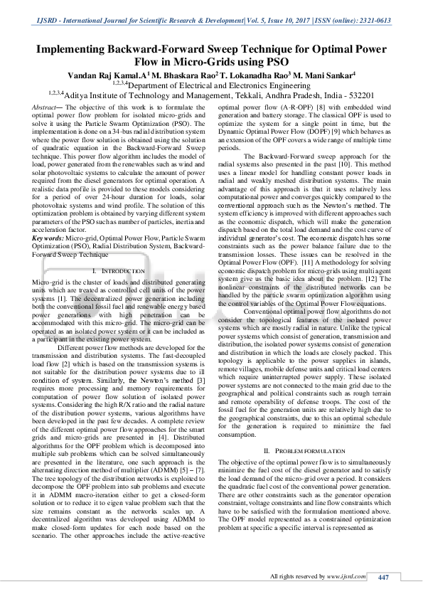 (PDF) Implementing Backward-Forward Sweep Technique for Optimal Power ...