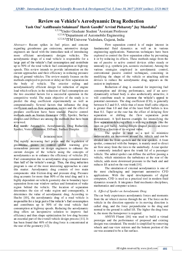 Pdf Review On Vehicles Aerodynamic Drag Reduction