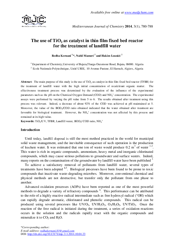 (PDF) The use of TiO 2 as catalyst in thin film fixed bed reactor for ...