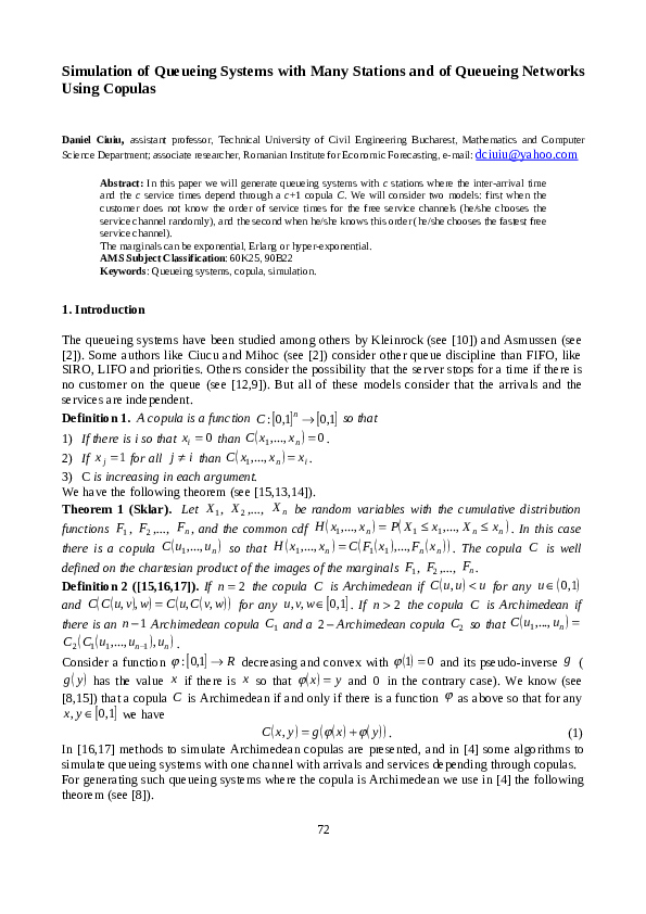 Pdf Simulation Of Queueing Systems With Many Stations And Of Queueing