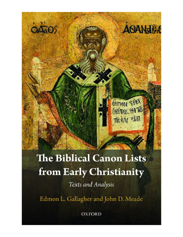 (PDF) The Biblical Canon Lists from Early Christianity: Texts and Analysis
