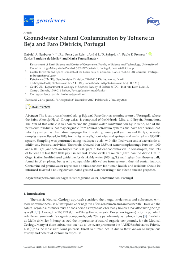 (PDF) Groundwater Natural Contamination by Toluene in Beja and Faro ...