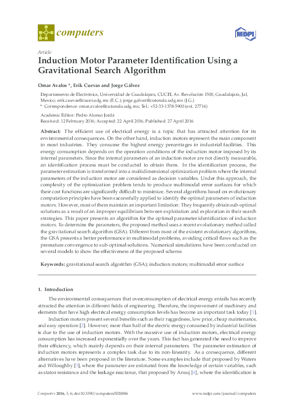 Pdf Induction Motor Parameter Identification Using A Gravitational Search Algorithm Jorge