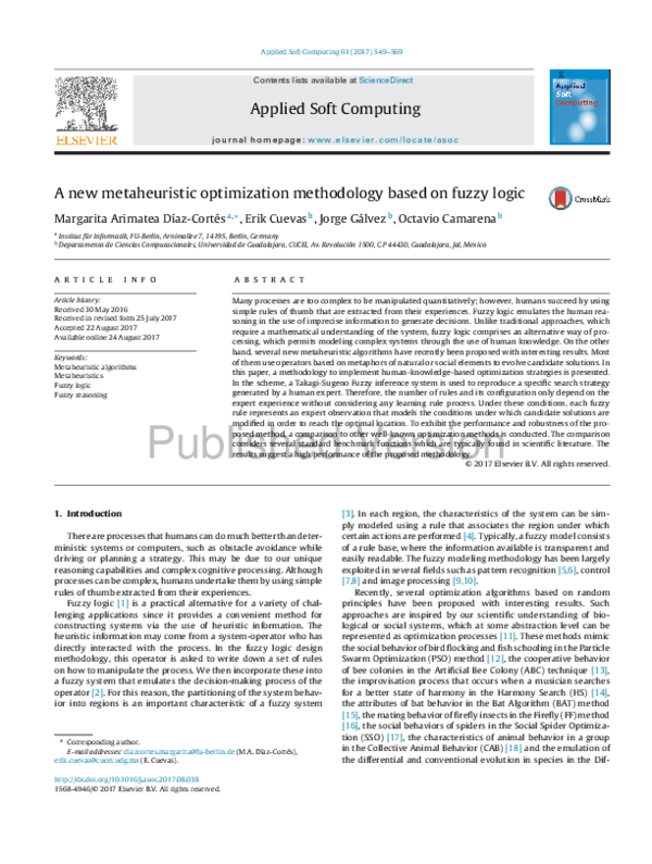 (PDF) A new metaheuristic optimization methodology based on fuzzy logic