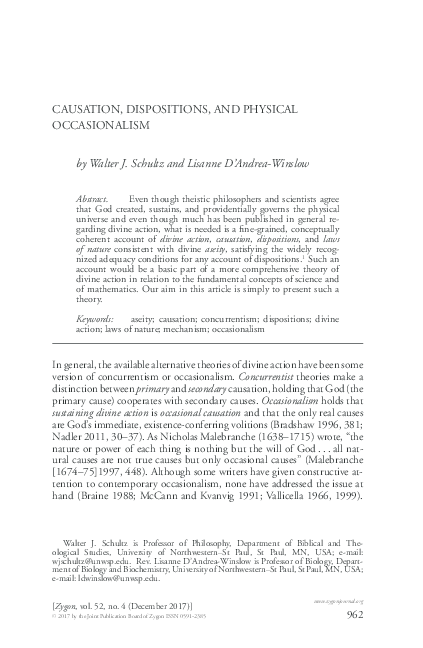 (PDF) CAUSATION, DISPOSITIONS, AND PHYSICAL OCCASIONALISM