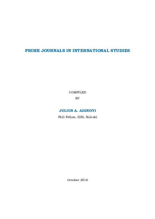 (PDF) PRIME JOURNALS IN INTERNATIONAL STUDIES | Julius A Adinoyi ...