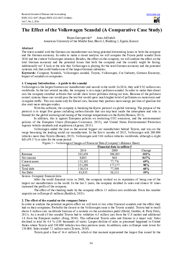 (PDF) The Effect of the Volkswagen Scandal (A Comparative Case Study)