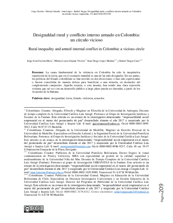 (PDF) Desigualdad rural y conflicto armado en Colombia: un círculo vicioso