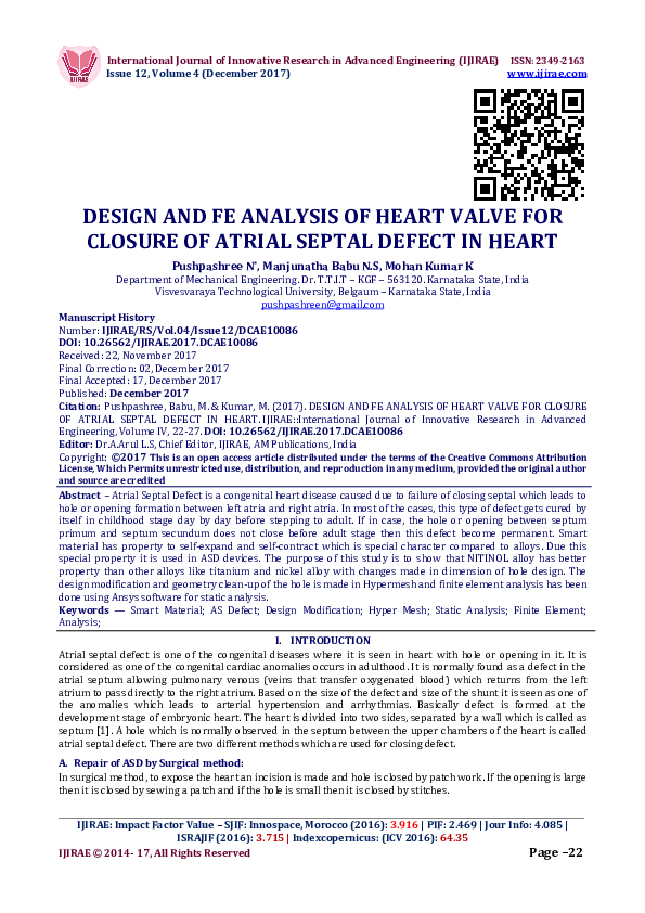 (PDF) DESIGN AND FE ANALYSIS OF HEART VALVE FOR CLOSURE OF ATRIAL ...