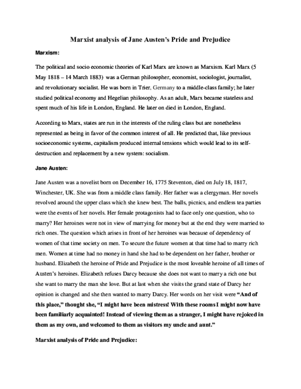 (DOC) Marxist analysis of Jane Austen's Pride and Prejudice