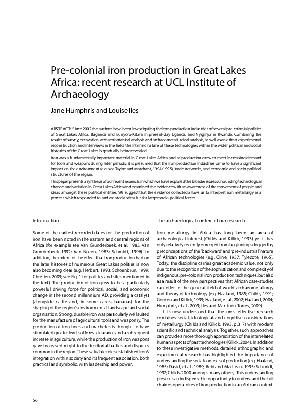 (PDF) Pre-colonial iron production in Great Lakes Africa