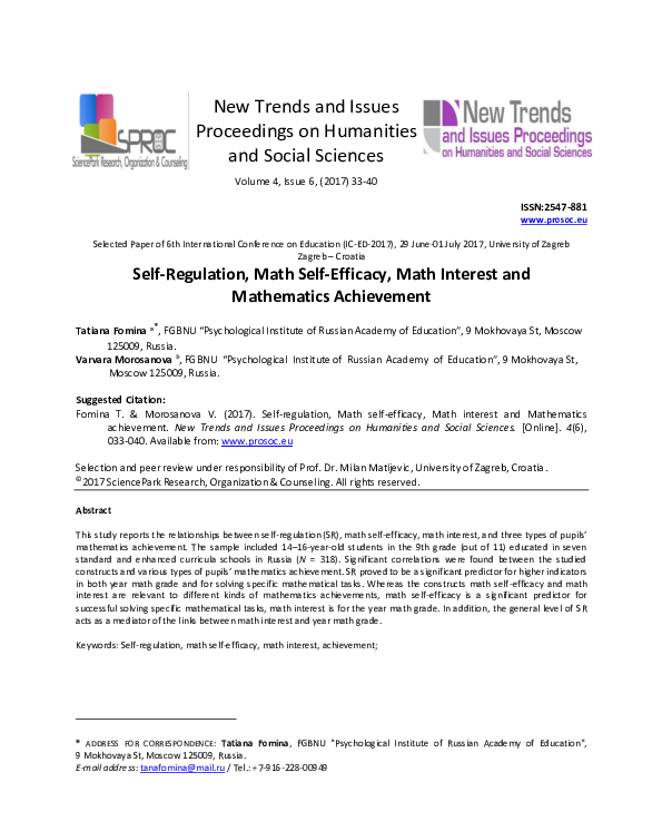 (PDF) Self-Regulation, Math Self-Efficacy, Math Interest and ...