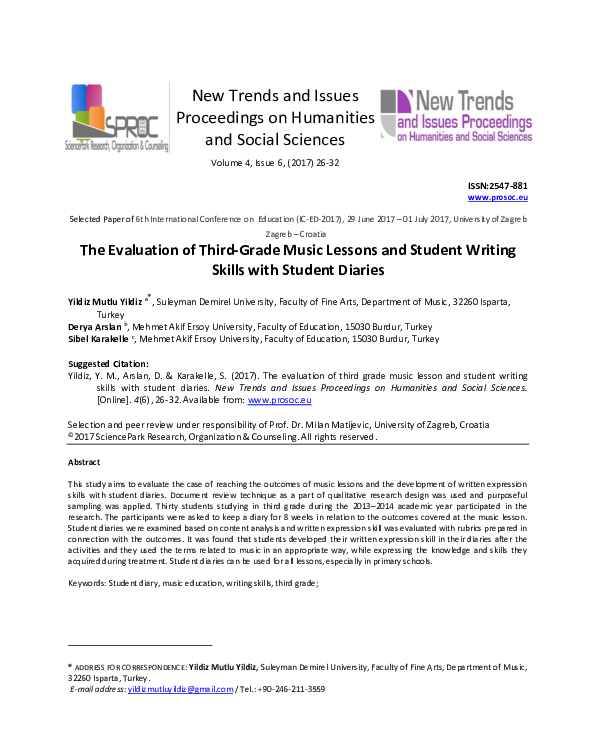 (PDF) The Evaluation of Third-Grade Music Lessons and Student Writing ...