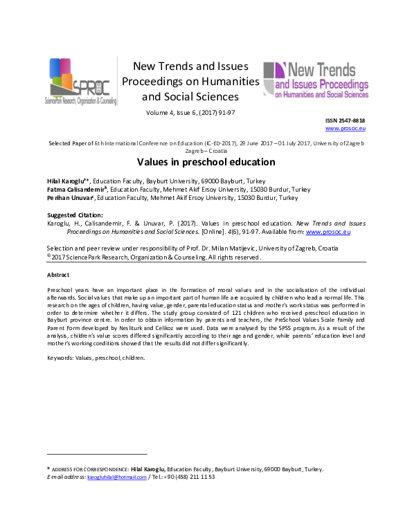 (PDF) Values in preschool education