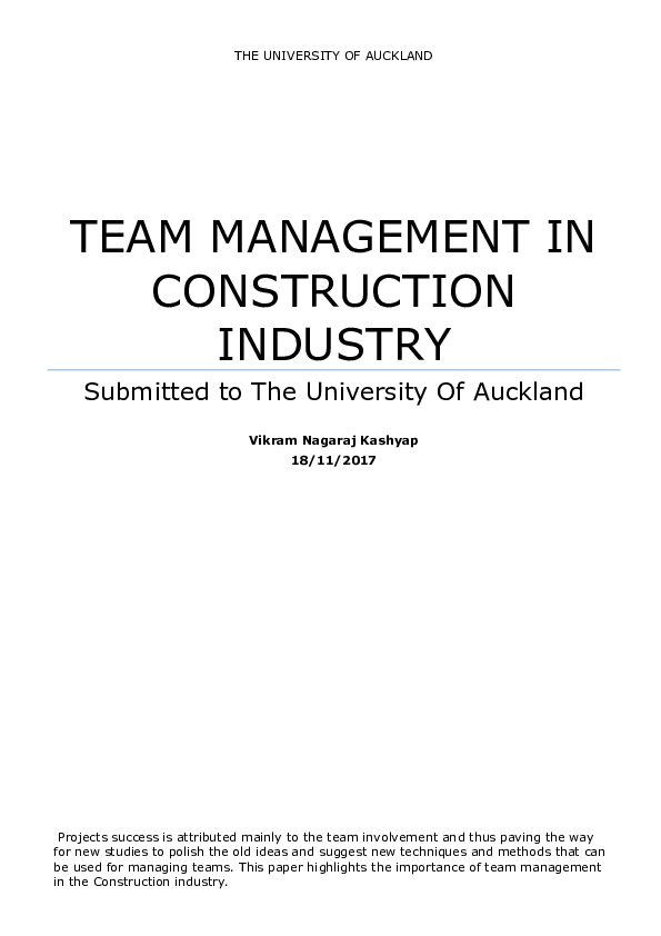 (PDF) TEAM MANAGEMENT IN CONSTRUCTION INDUSTRY