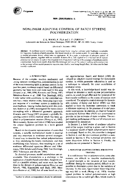 Pdf Self Tuning Control Of Batch Polymerization Reactor Gülay Özkan