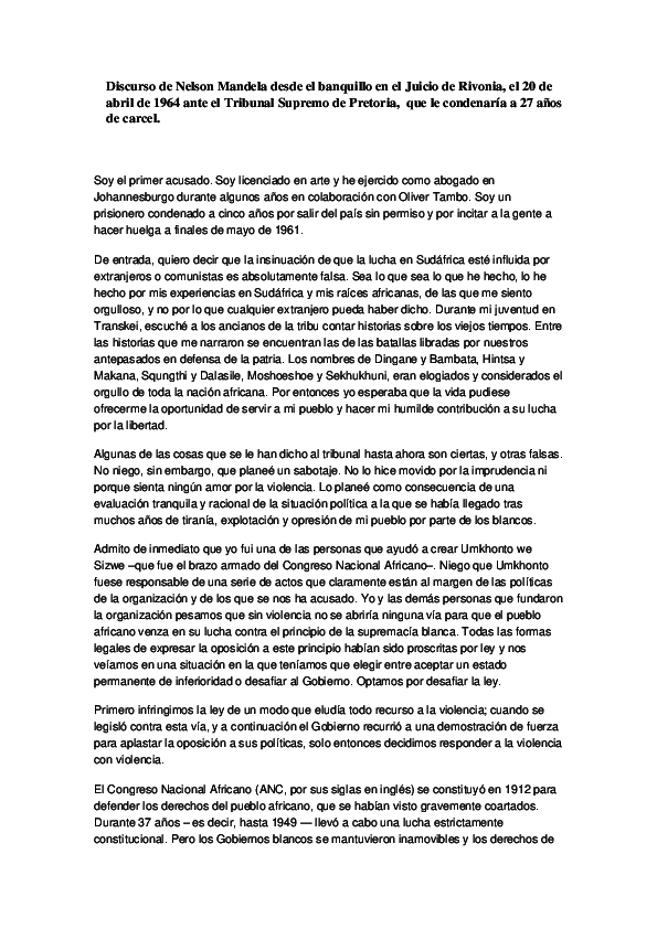 Discurso De Nelson Mandela Un Discurso Histórico Para No Olvidar A